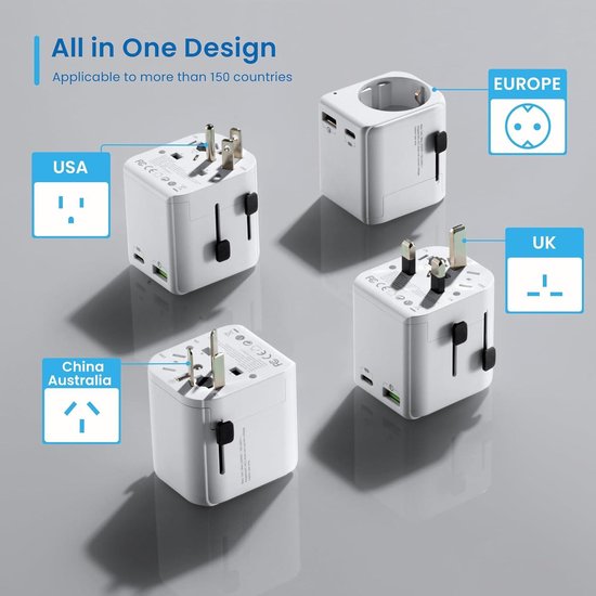 Universele reisadapter met Schuko-stopcontact en USB-poorten - Italië ...