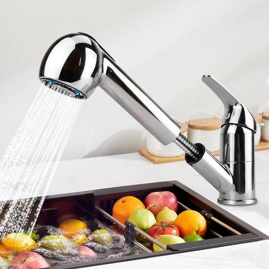 Keukenkraan met douche-uitloop met 2 functies, 360° draaibare keukenmengkraan met één... | bol