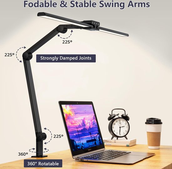 Bureaulamp led dimbaar 24 W 80 cm ultraheldere dubbele kop bureaulamp ...