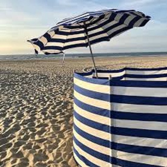 TOPPER!! Strand Windscherm Marine Blauw - Wit - 3 meter Sterk Dralon ...