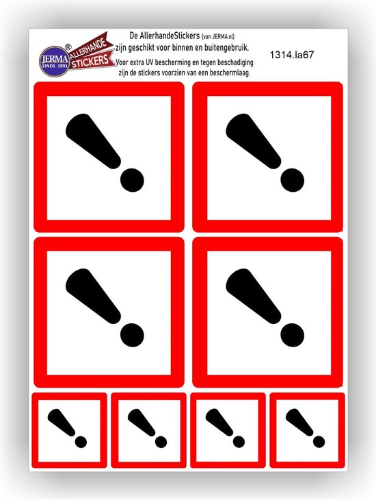 Uitroepteken, irriterend voor huid en ogen, sticker set, rood, wit ...