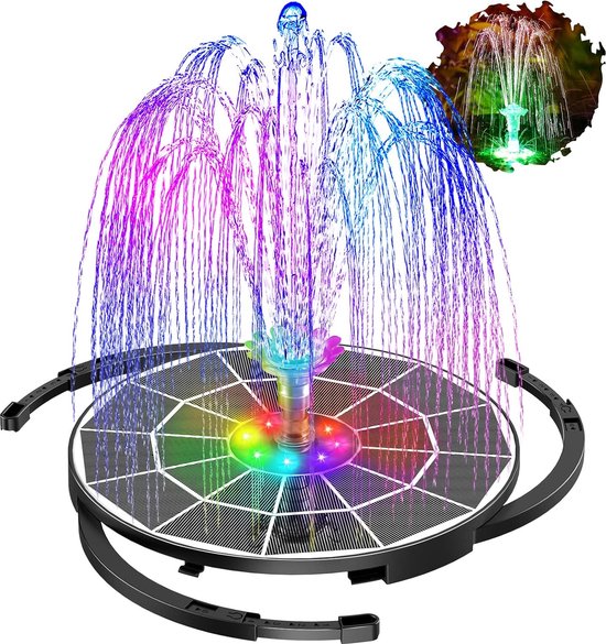 55 W Solar Fontein met Verlichting 3000 mAh Batterij en 8 Sproeiers ...