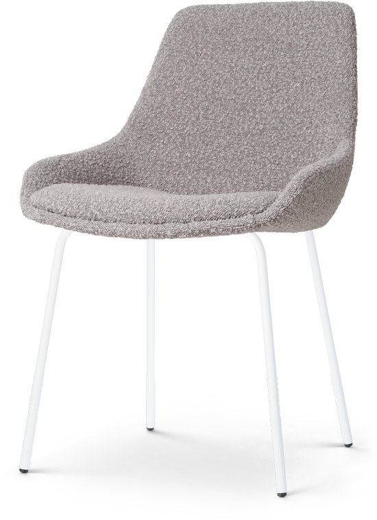 Nolon Nora-Isa Eetkamerstoel Bouclé Taupe - Stof - Wit Onderstel ...