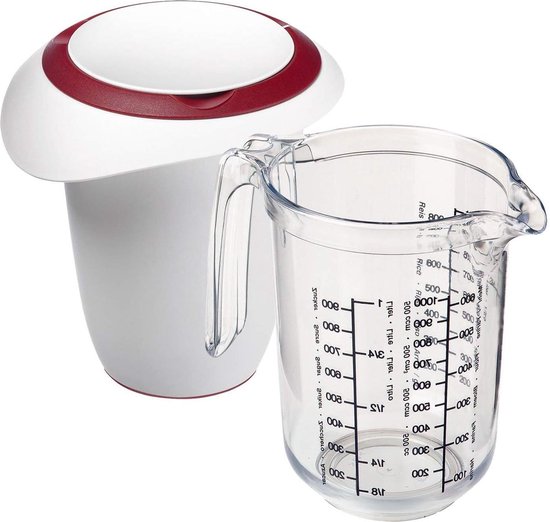 2-delige set maatbeker - 1 liter en mengbeker met deksel - tuit en ...