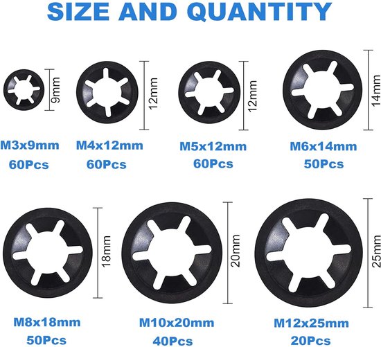 340 Stuks Borgringen Binnentand | Starlock Sluitringen Zwart | M3 M4 M5 ...