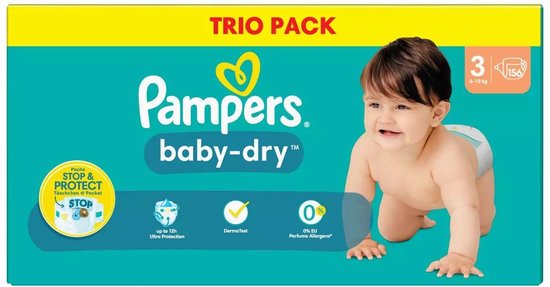 Pampers Baby-Dry luiers - Maat 3 (6-10kg) - 156 luiers | bol