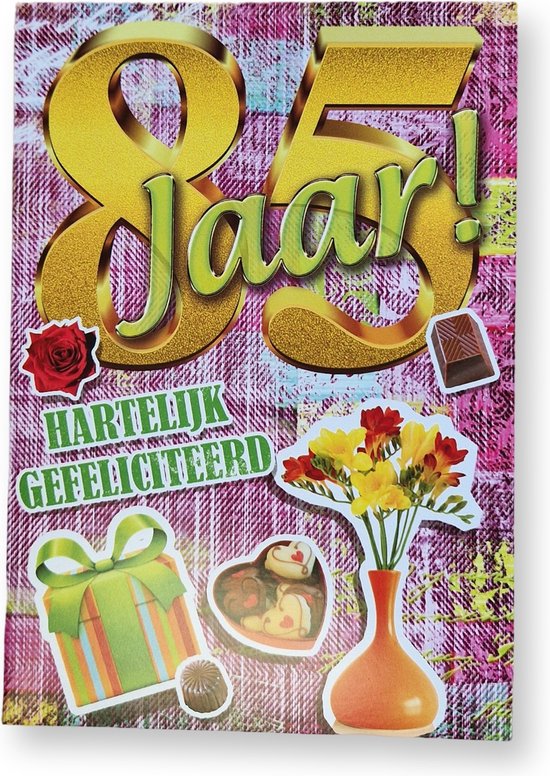 Hoera 85 Jaar! Luxe verjaardagskaart - 12x17cm - Gevouwen Wenskaart ...