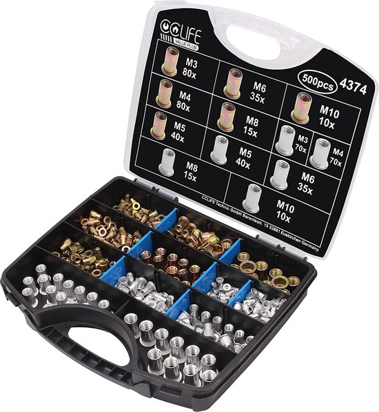 500-delige Rivet Nuts Assortiment M3, M4, M5, M6, M8, M10, Plat Hoofd ...