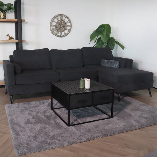 Hoekbank design Lizza 269cm bank antraciet ribstof loungebank zowel ...