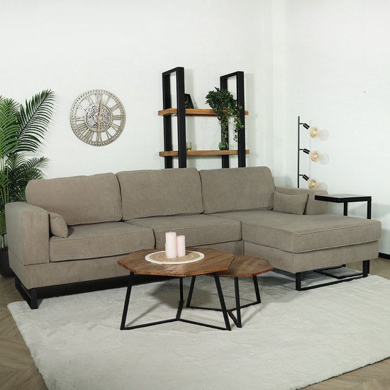 Hoekbank design Darsiono 280cm bank taupe ribstof loungebank zowel ...