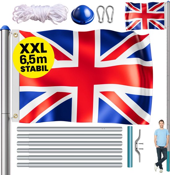 Monzana Vlaggenmast - Vlag Engeland Aluminium 6,5m - Verstelbare Hoogte | bol