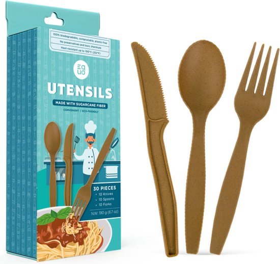 EQUO - Wegwerp Bestek - Suikerriet - Ideaal BBQ Bestek - Beste ...