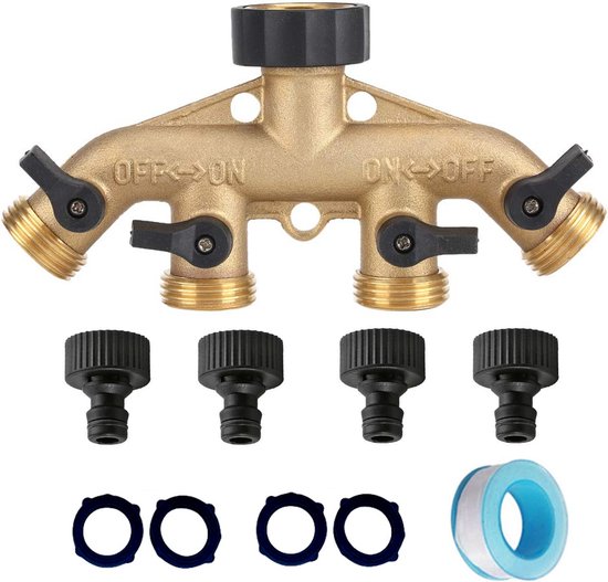 Waterverdeler - 4-weg - Voor Europese buitenkranen - Messing - Y Stuk Kraan - Goud -... | bol
