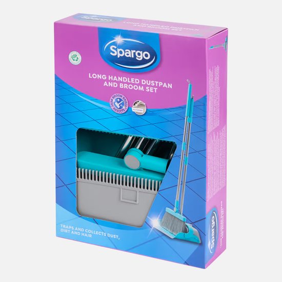Spargo - stoffer en blik - Blauw - Lange steel - Voor alle vloeren! | bol