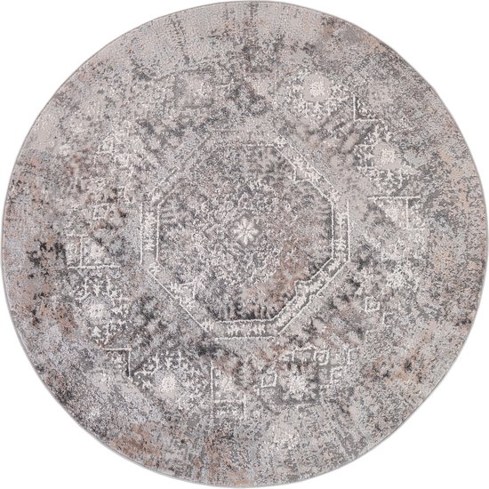 Tapiso Valley Rond Vloerkleed Lichtgrijs Vintage Laagpolig Tapijt Maat ...