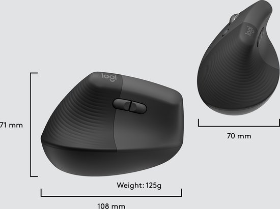 Logitech Lift - Verticale ergonomische muis - Linkshandig - Donkergrijs ...