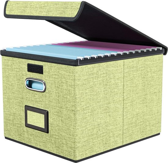 Opvouwbare stoffen opbergdoos met deksel - hangmappenbox voor A4 ...