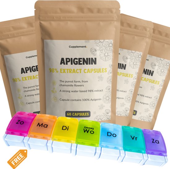 Cupplement - 4 Zakken Apigenin 60 Capsules - Inclusief Pillendoos - 98% ...
