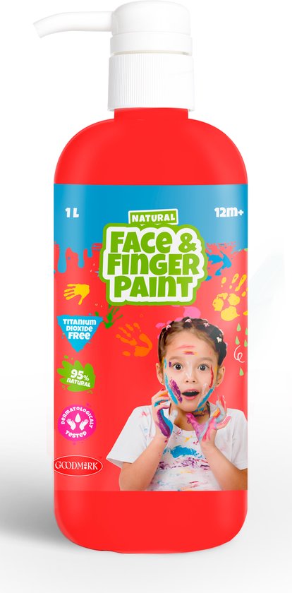 Natural Face & Fingerpaint Fles met Pompje - Rood, 1L - schmink | bol