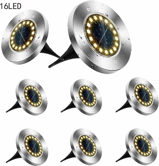 Meedeer 16 Leds Solar Grondspots voor buiten (8stuks) -Warm wit-RVS ...