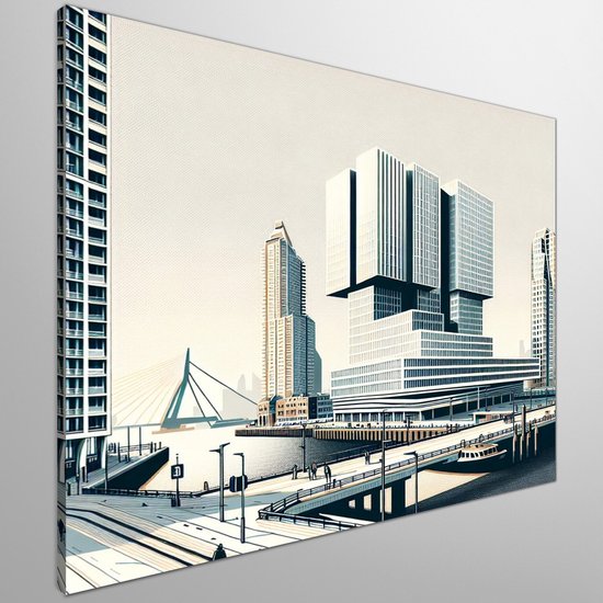 Modern rotterdam schilderij | Rotterdamse skyline in een eigentijdse en ...