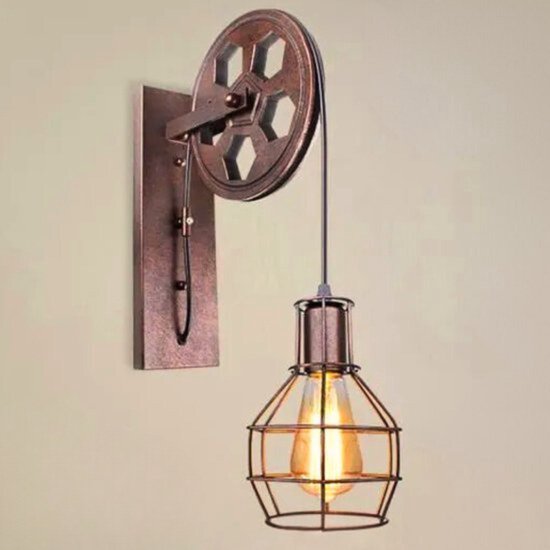 Industriële Wandlamp met E27 Fitting Vintage Houten Katrol design | bol
