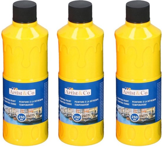 3x Hobby/knutsel acrylverf / temperaverf - Geel - Fles 250 ml - Gele ...