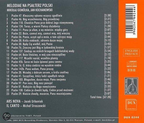 Gomolka: Melodies For The Polish Psalter, Il Canto Ars Nova | CD (album ...