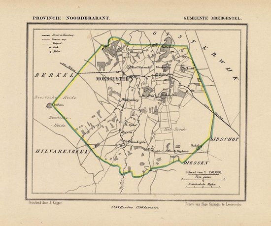 Historische kaart, plattegrond van gemeente Moergestel in Noord Brabant ...