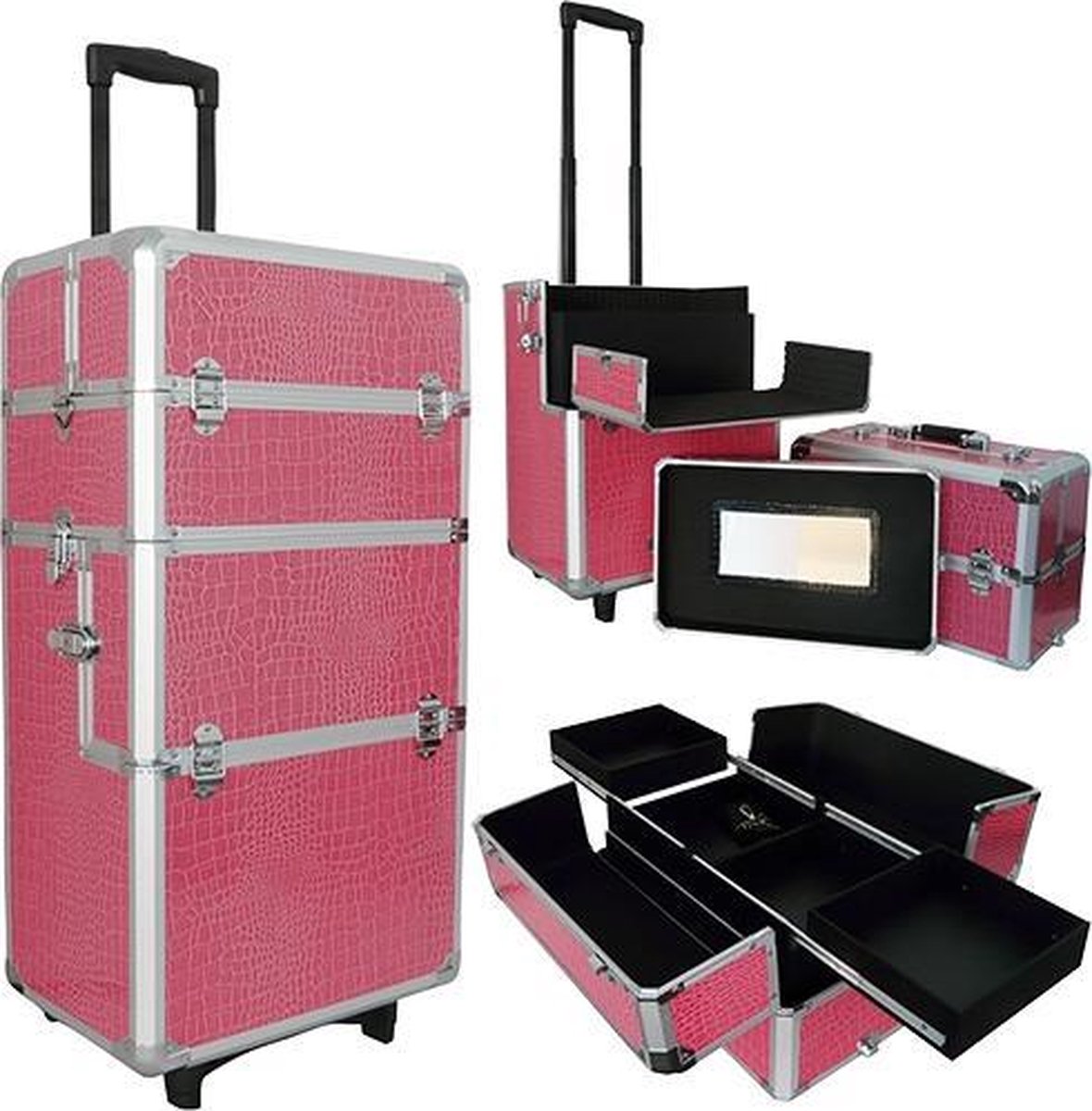 Makeup trolley 3 in 1 CROCO ROZE. Professionele, aluminium makeup ...