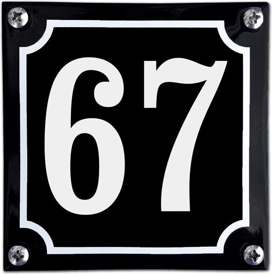 Zwart emaille huisnummer - 67 | bol