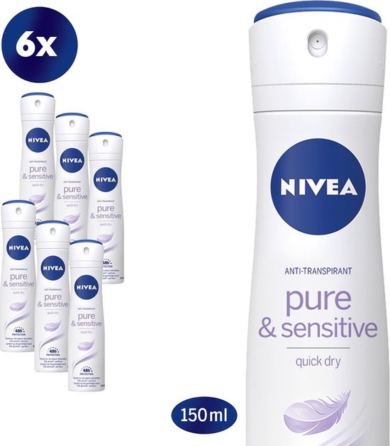 NIVEA Pure & Sensitive - 6 x 150 ml - Voordeelverpakking - Deodorant Spray | bol.com