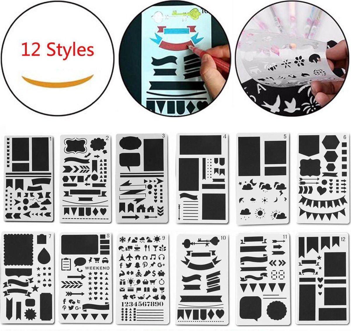 12 Stuks Tekensjabloon Set - Hobbysjabloon - Template - Tekenen | bol.com