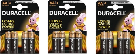 12 Stuks (3 Blisters a 4st) - Duracell Basic LR6 / AA / R6 / MN 1500 1.5V Alkaline... | bol.com