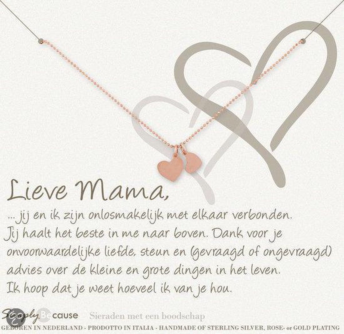 Simply Because Lieve Mama! Ketting (roségoud, bedel klein&groot hartje ...