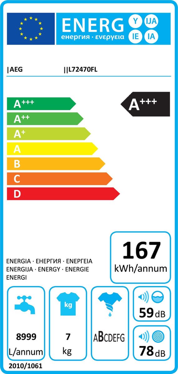 AEG L72470FL wasmachine Voorbelading 7 kg 1400 RPM Wit | bol.com