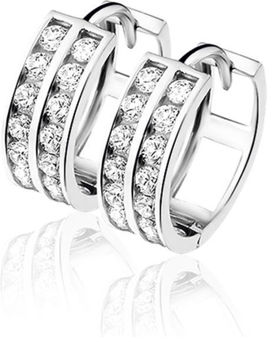 New Bling 921201580 - Zilveren oorringen - zirkonia X mm - diameter 16 mm - zilverkleurig | bol.com
