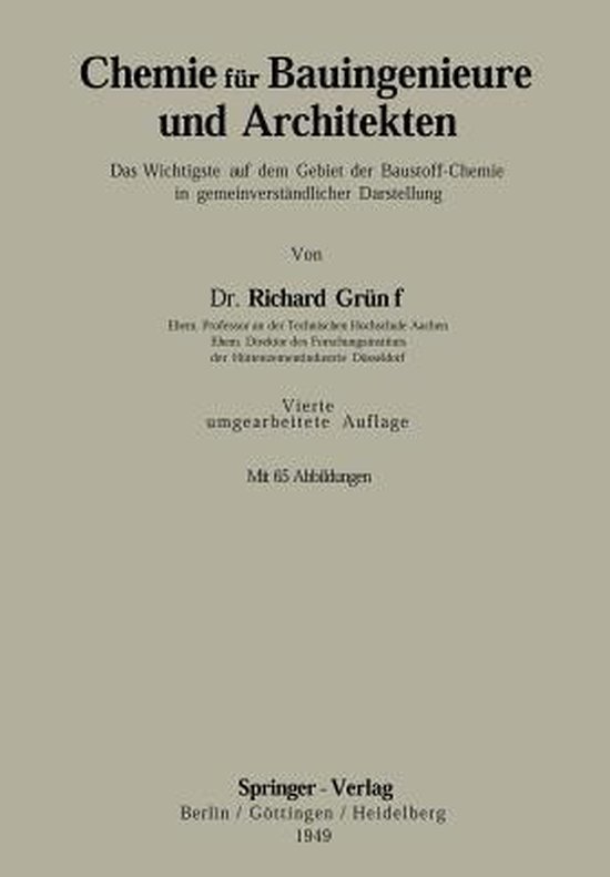 Chemie Fur Bauingenieure Und Architekten | 9783540013884 | Richard Grun ...