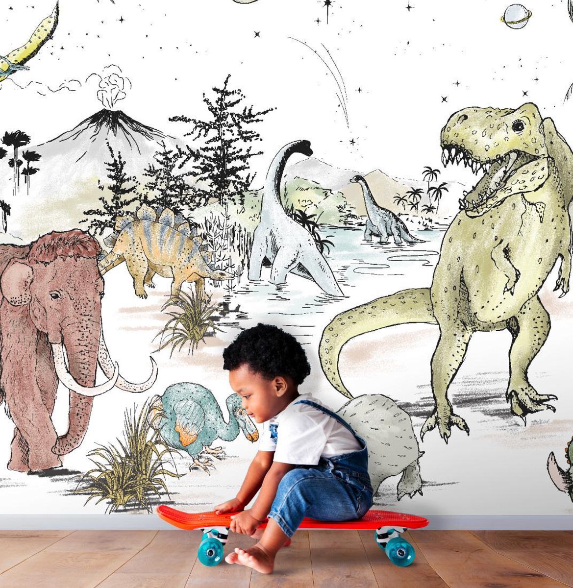 Behang Prehistoric - 330w x 300h cm - Vliesbehang Dinosaurus ...