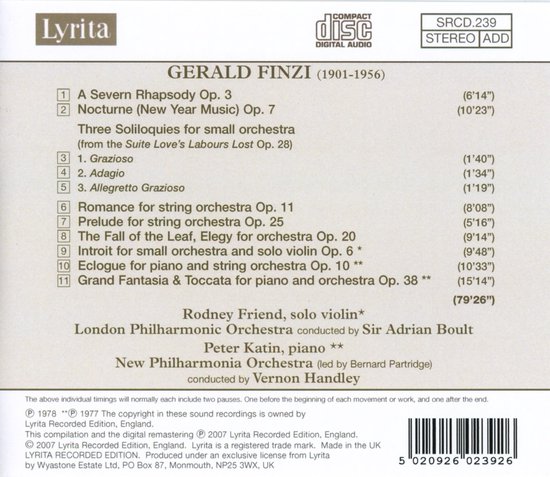 Friend, Katin, New Philh. & London - Finzi: Grand Fantasia & Toccata ...