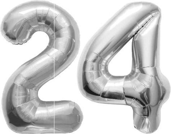 Folieballon Cijfer 24 Zilver - 86 cm | bol