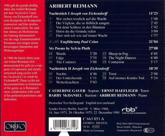 Aribert Reimann, Catherine Gayer, Ernst Haefliger, Barry McDaniel ...