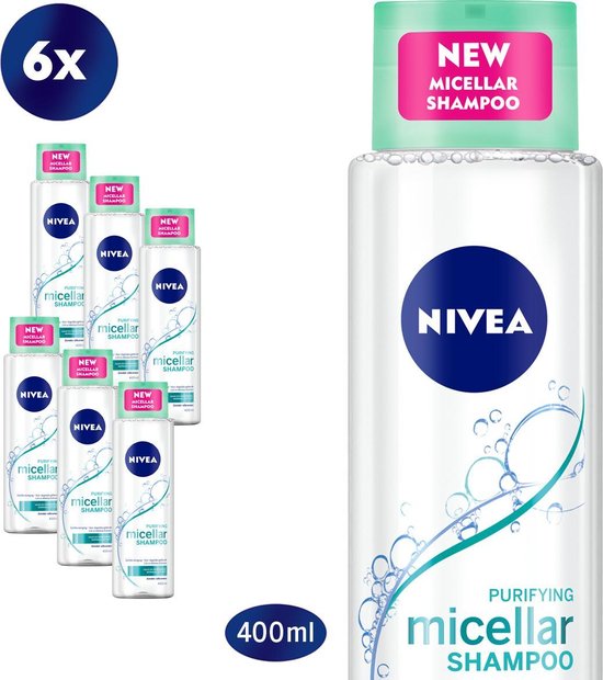 NIVEA Purifying Micellar Shampoo - 6 x 400 ml - Voordeelverpakking | bol