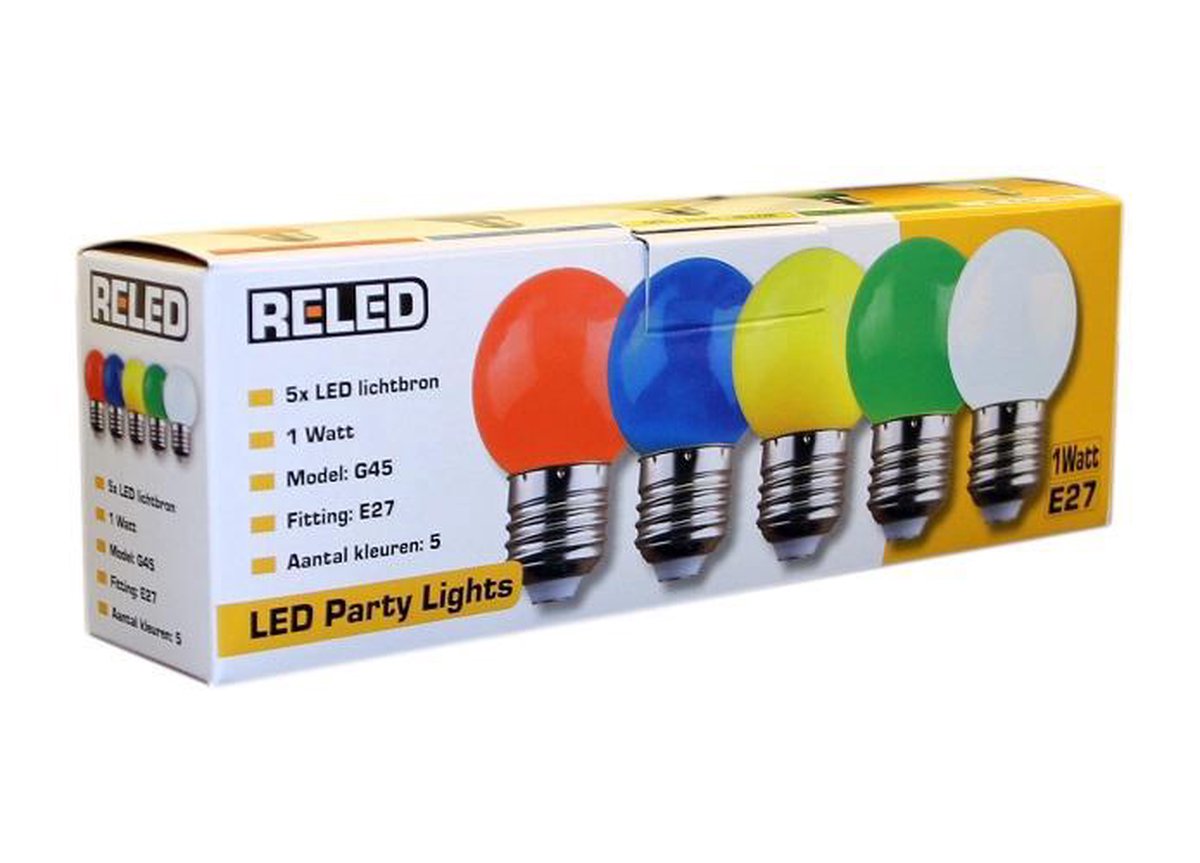RELED Gekleurde LED lampen - 5 stuks - Feestverlichting - E27/1W | bol.com