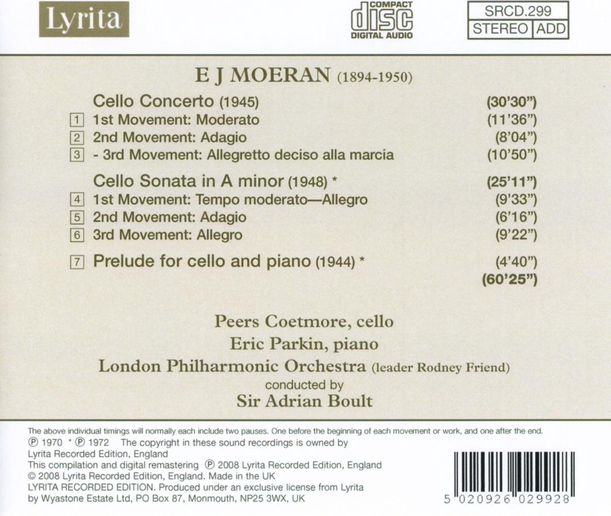 Moeran: Cello Concerto, Cello Sonata, Prelude, Sir Adrian Bo | CD ...