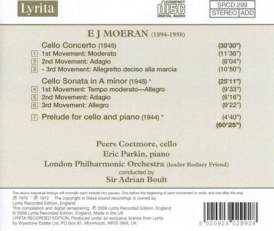 Moeran: Cello Concerto, Cello Sonata, Prelude, Sir Adrian Bo | CD ...