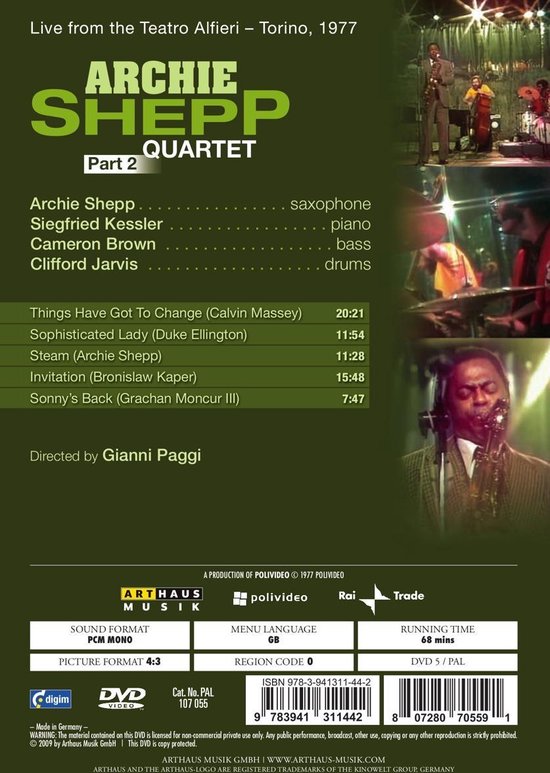 Archie Shepp Quartet Deel 2 - Live From Teatro Alfieri, Archie Shepp ...