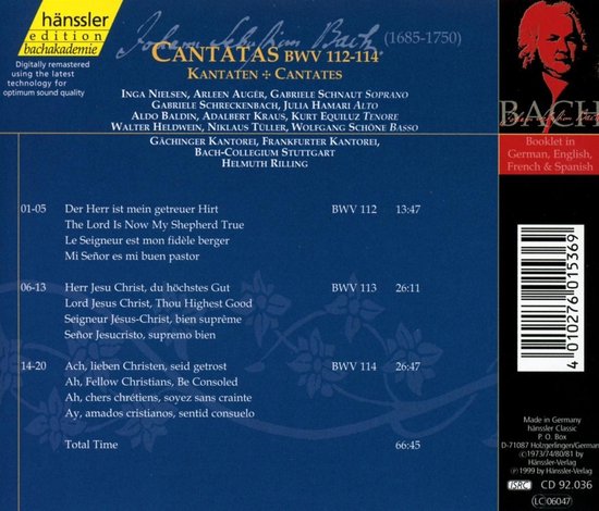 Bach-Ensemble, Helmuth Rilling - J.S. Bach: Cantatas Bwv 112-114 (CD ...