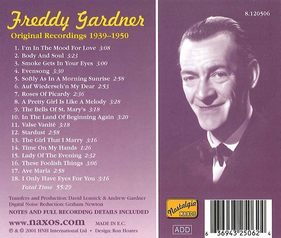 Freddy Gardner - Original Recordings 1939-1950 (CD), Freddy Gardner ...