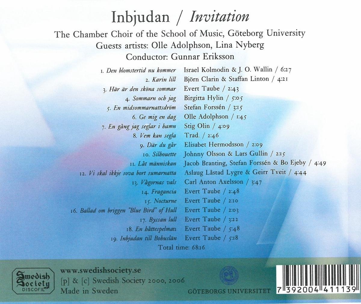 Gothenburg Chamber Choir - Invitation (Inbjudan) (CD), Gothenburg ...